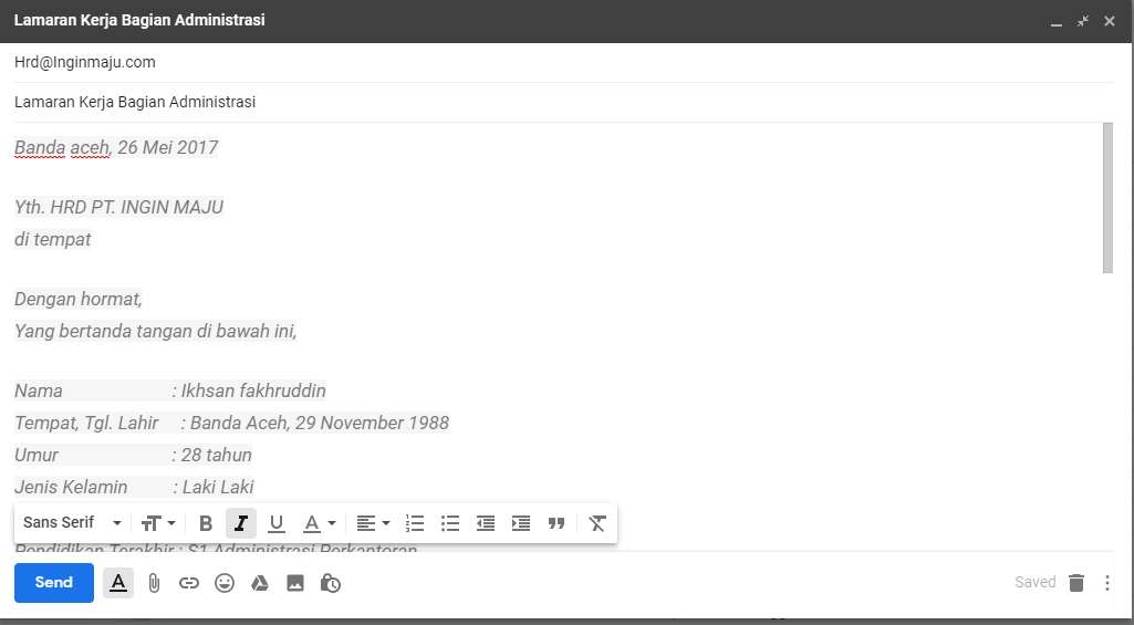 13 Template Contoh Surat Lamaran Kerja Via Email Terbaru